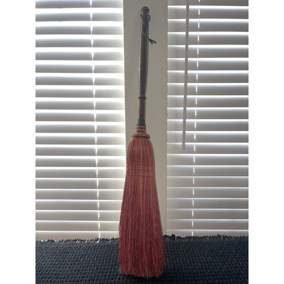 Bath | Vintage Red Straw Hearth Broom 32 Wood Handle Rustic Fireplace ...
